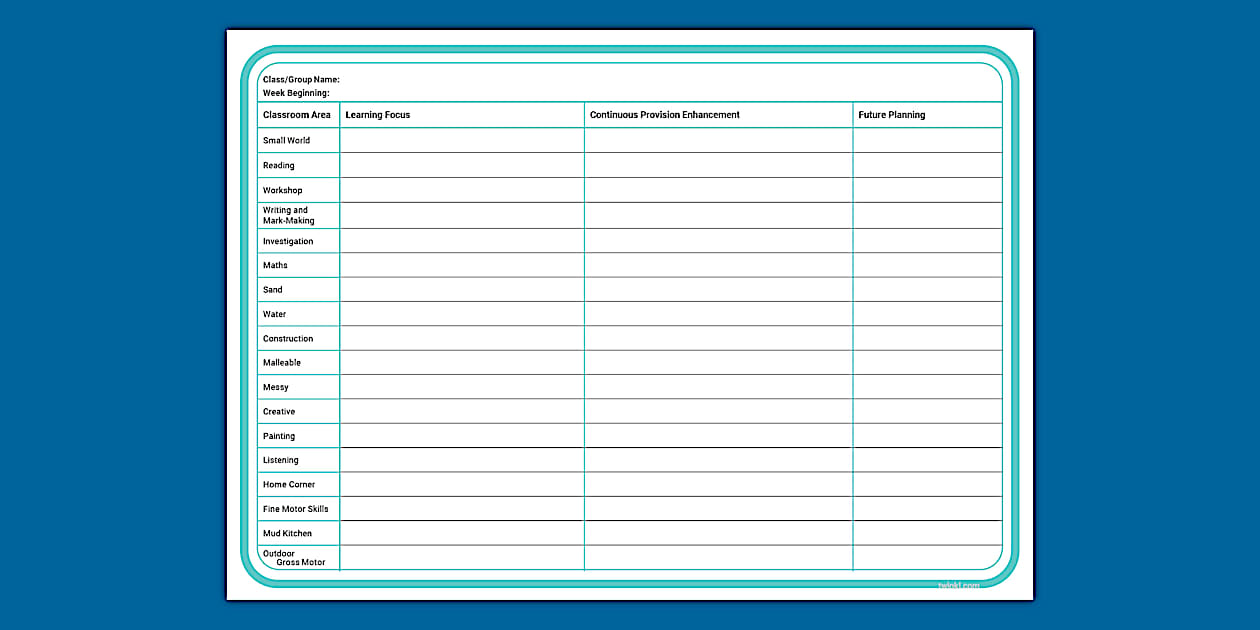 Continuous Provision Weekly Enhancement Planning Template