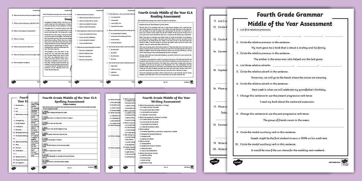 Fourth Grade Middle of the Year ELA Assessment - Twinkl