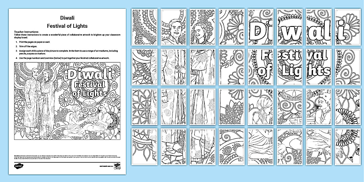 Diwali Collaborative Colouring (teacher made) - Twinkl