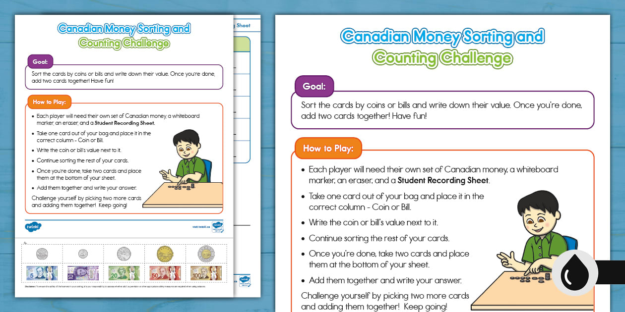 Canadian Money Sorting and Counting Challenge Activity