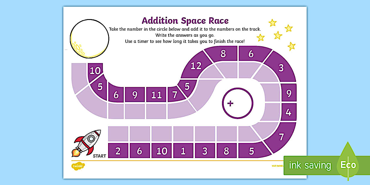 Editable Addition Race Worksheet (teacher made) - Twinkl