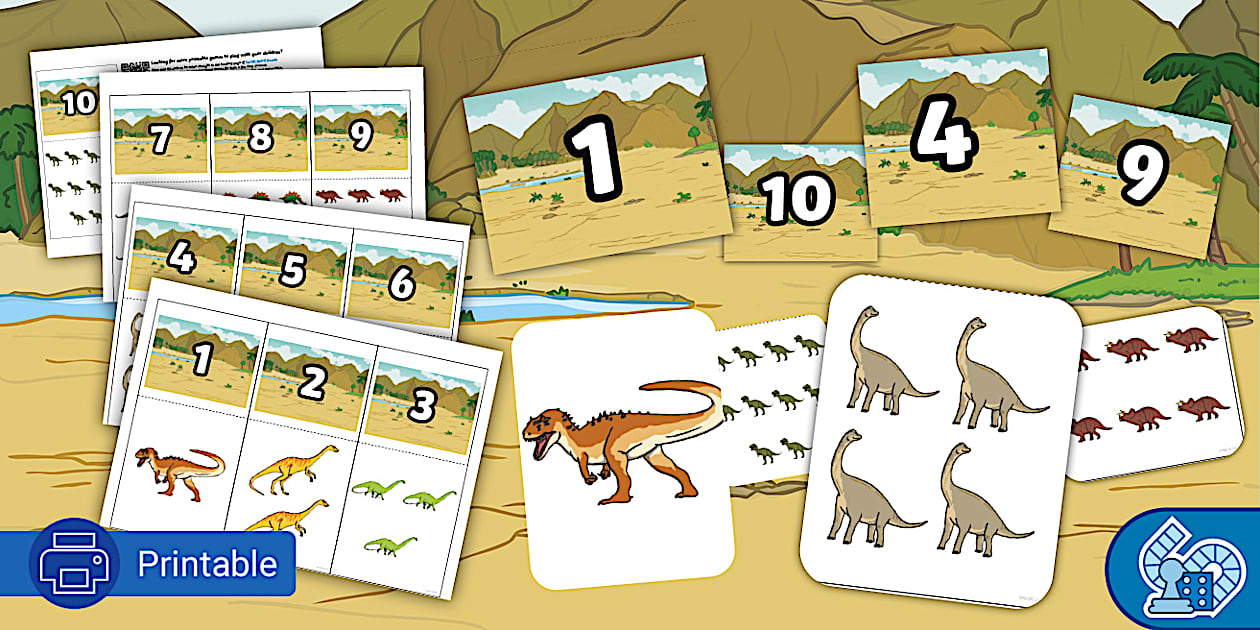 Dinosaur Number Matching Game - Counting to 10 - Twinkl