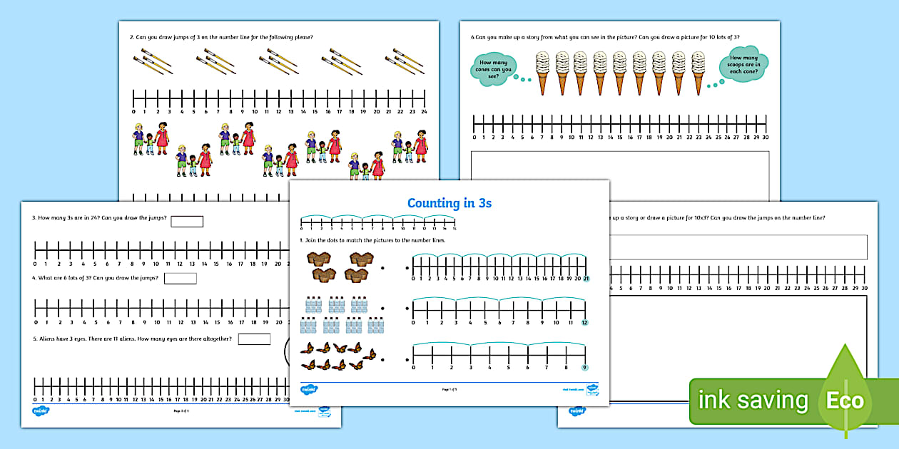 Patterns of 3 Activity Sheet | Maths | Twinkl (teacher made)
