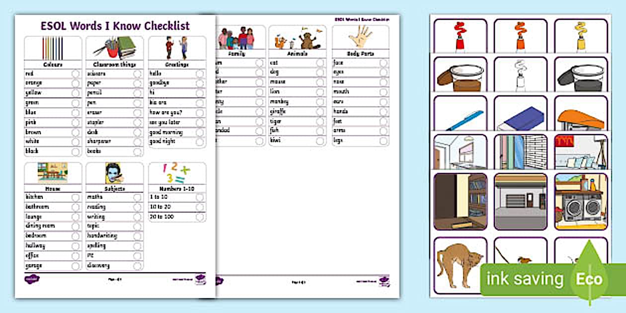ESOL Words I Know Checklist and Flashcards (teacher made)