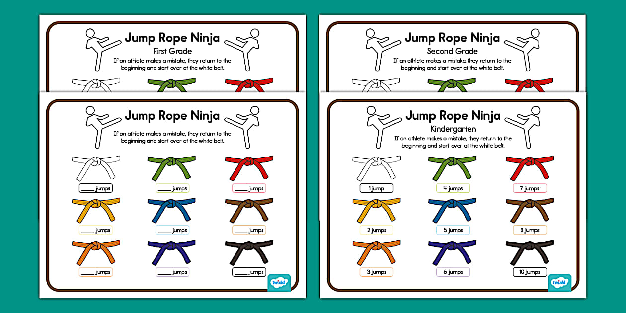 Jump Rope Ninja Physical Education Challenge Posters for K-2nd