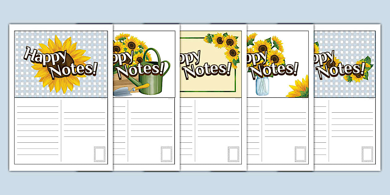 Sunflower-Themed Happy Note Postcards (teacher made)