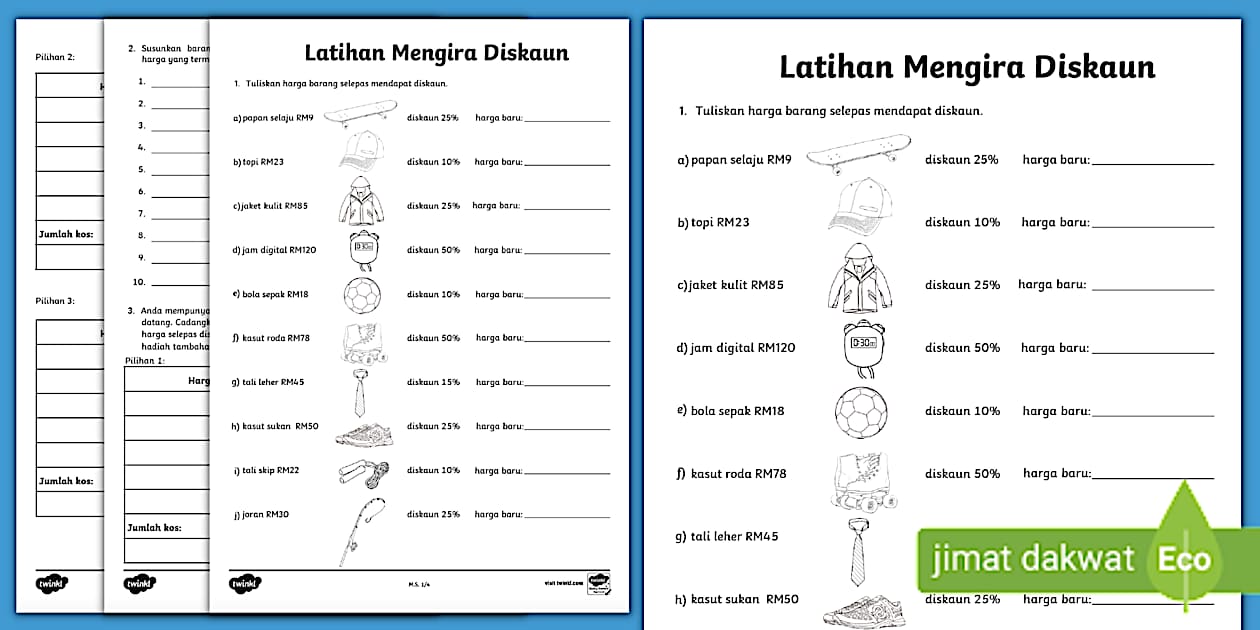 Lembaran Kerja Perpuluhan- Latihan Diskaun Tahun 6