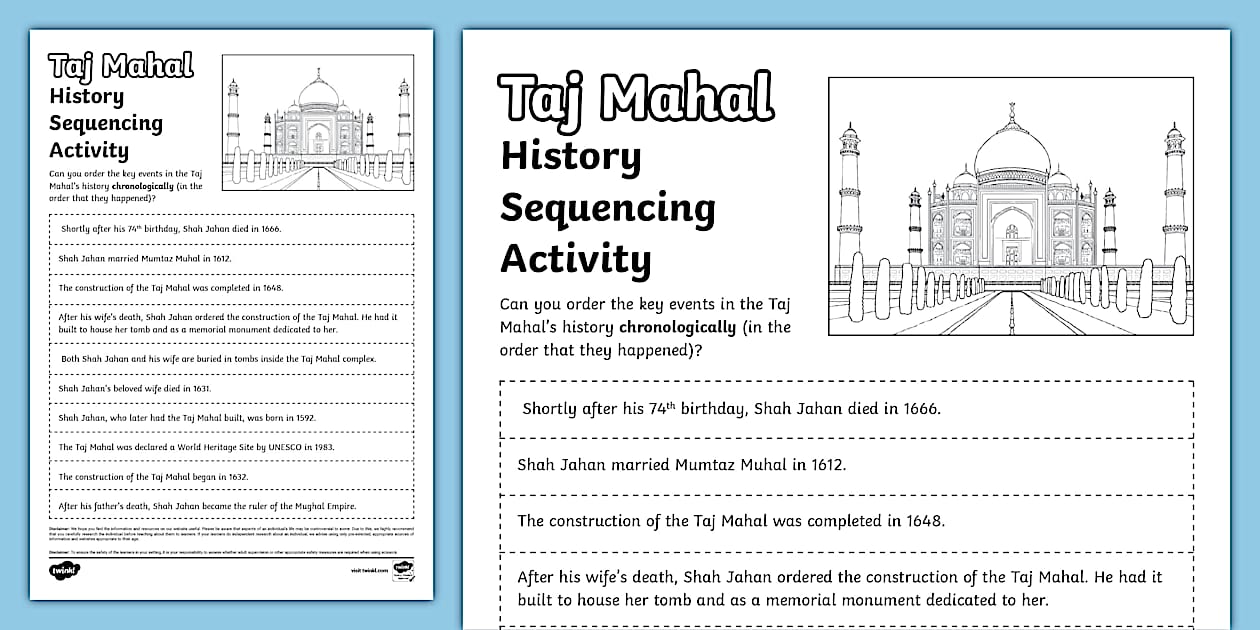 Taj Mahal History Sequencing Activity (teacher made)