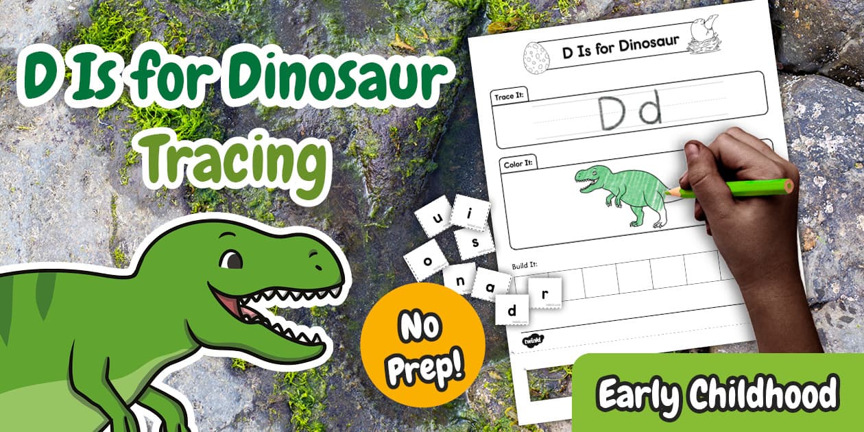 D Is for Dinosaur Cut and Paste Tracing Worksheet - Twinkl