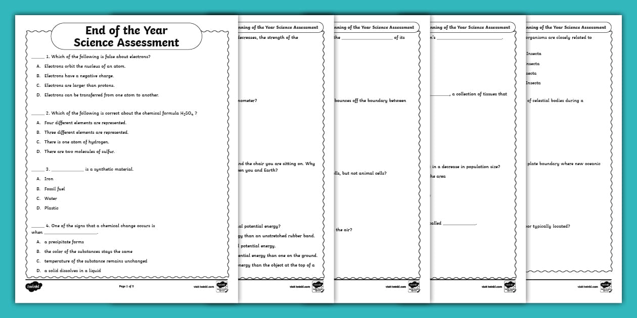 Middle School End of the Year Science Assessment 6th-8th