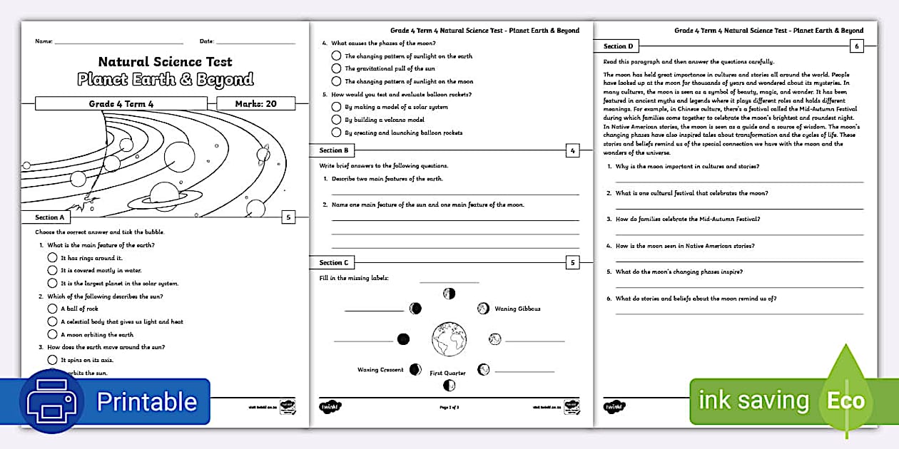 Natural Science Grade 4 Term 4 Test Papers: Earth and Space