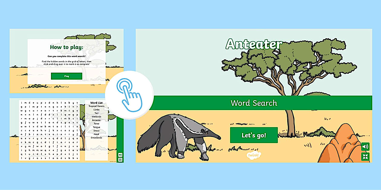 Interactive Anteater Word Search (professor feito) - Twinkl