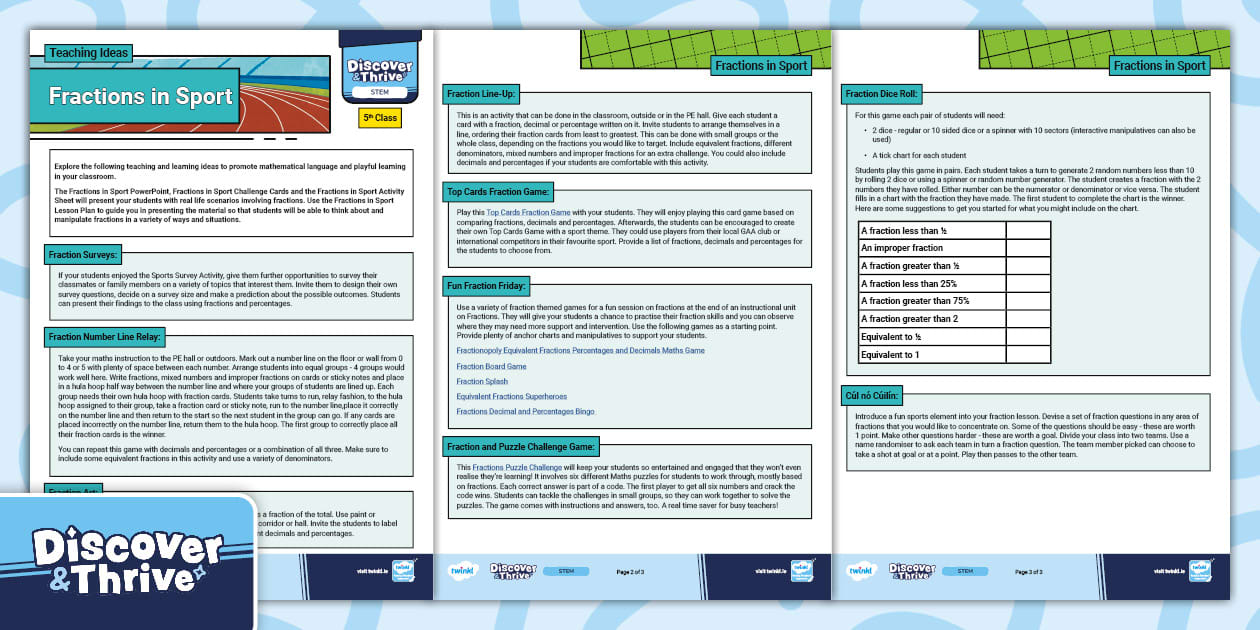 FREE! - Fractions in Sport Teaching Ideas (teacher made)