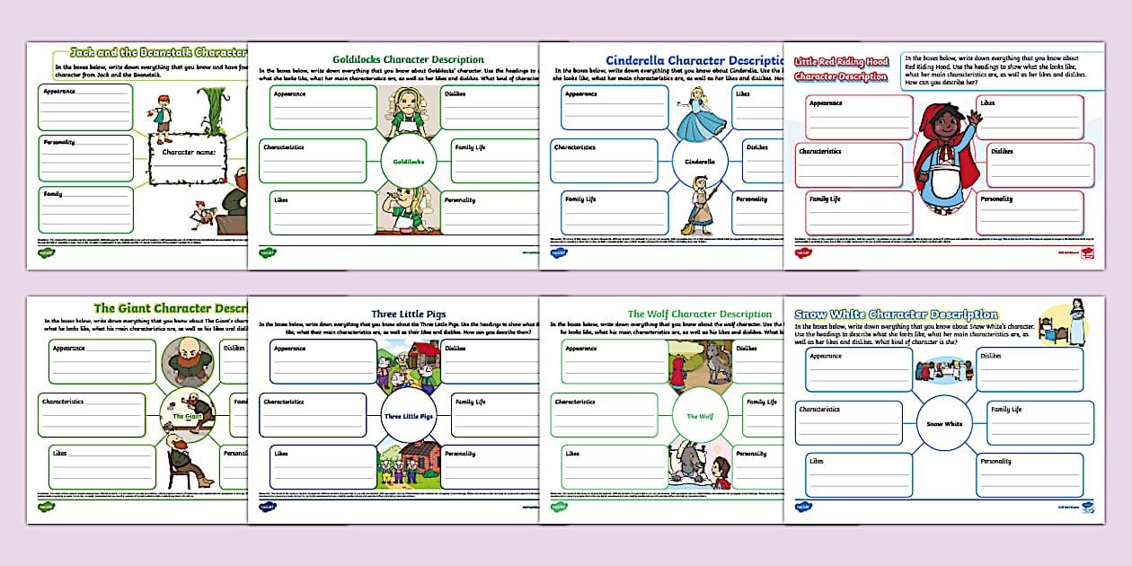 Traditional Tales Character Description Mind Map Pack