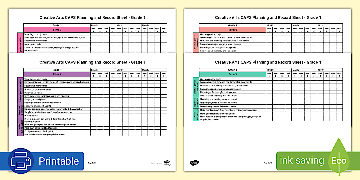 Grade 1 Creative Arts CAPS Planning Sheet