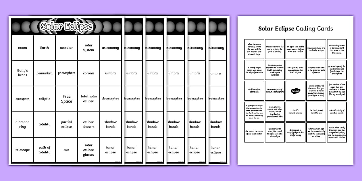 Solar Eclipse Bingo for 6th-8th Grade (teacher made)