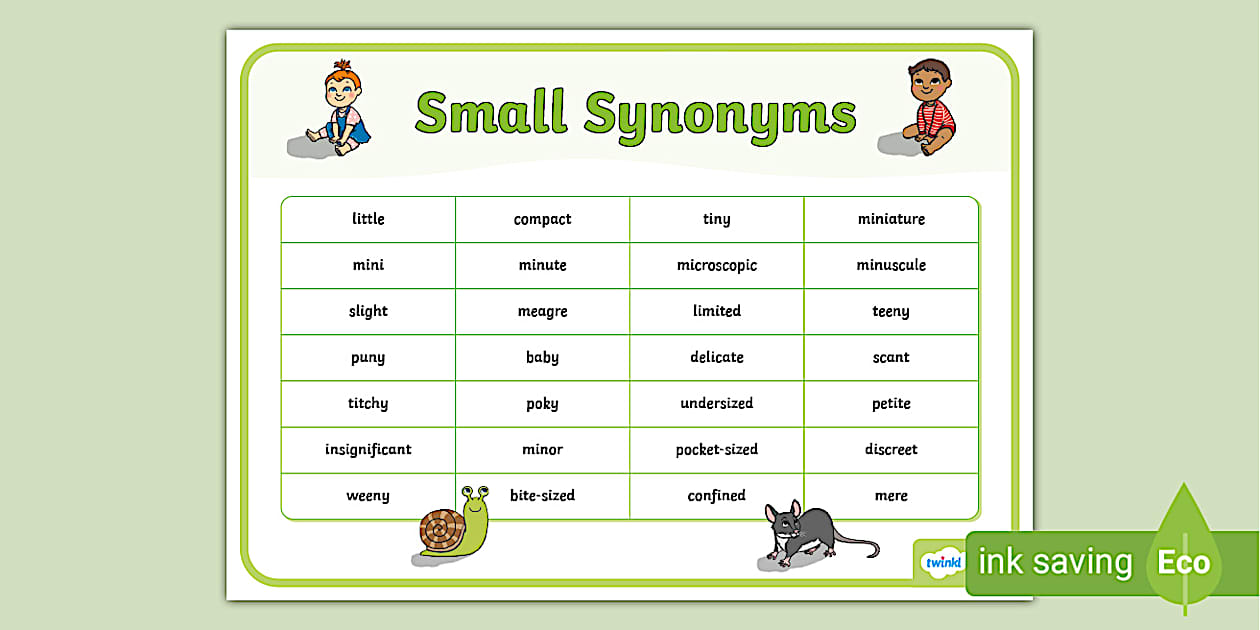Small Synonyms Word Mat, Small Words (Teacher-Made) - Twinkl