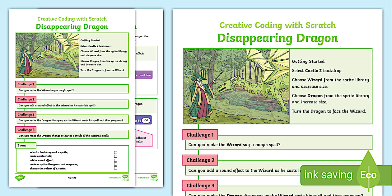 Disappearing Dragon Scratch Worksheet (teacher made)