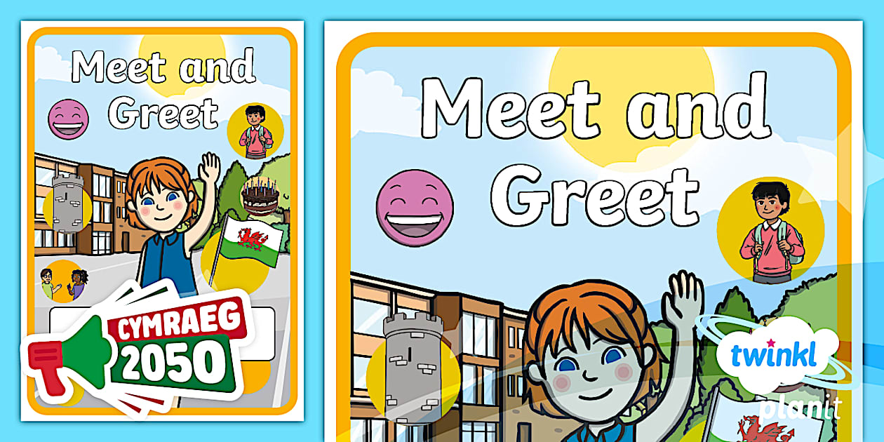 Welsh: Meet and Greet: Book Cover (teacher made) - Twinkl