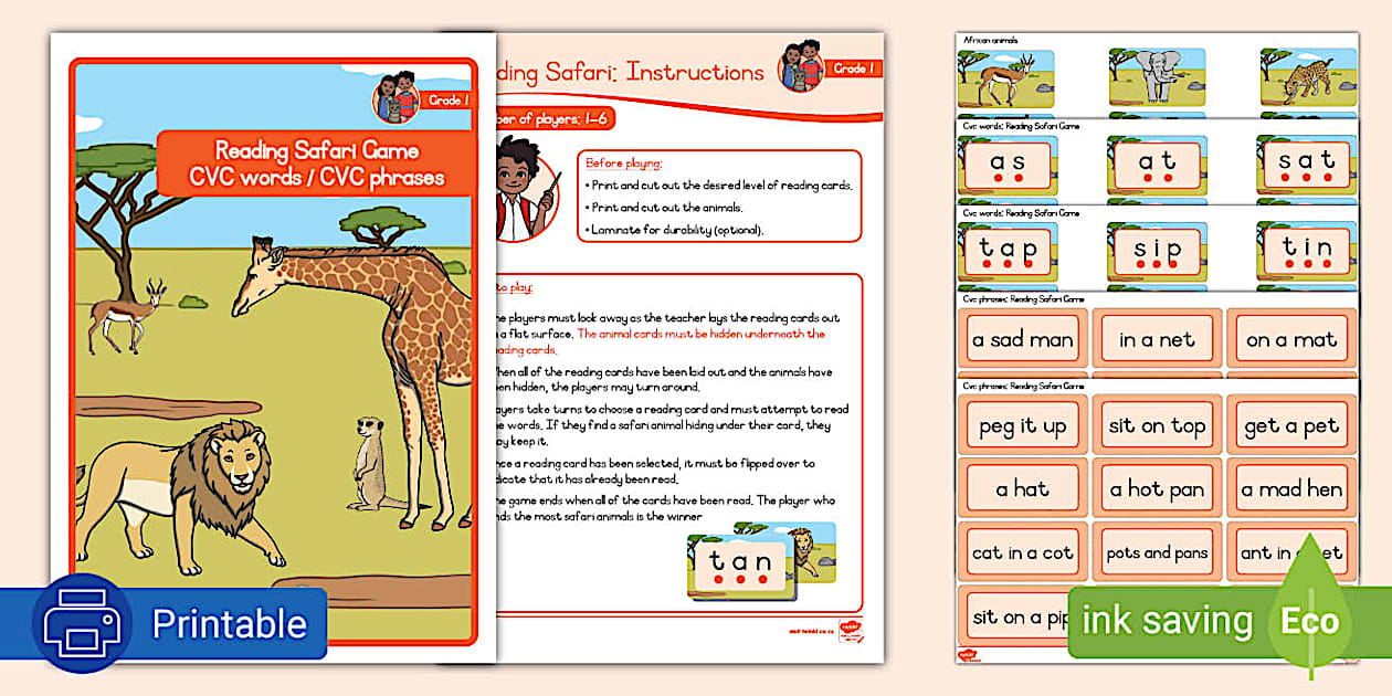 Grade 1 Phonics: Reading Safari Game (cvc words) - Twinkl