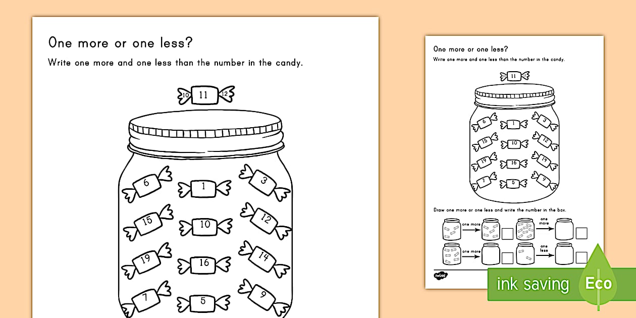 One More One Less Candy Counting Worksheet / Worksheet
