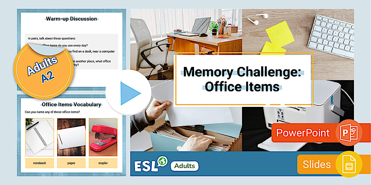 ESL Memory Challenge: Office Items [Adults, A2] - Twinkl