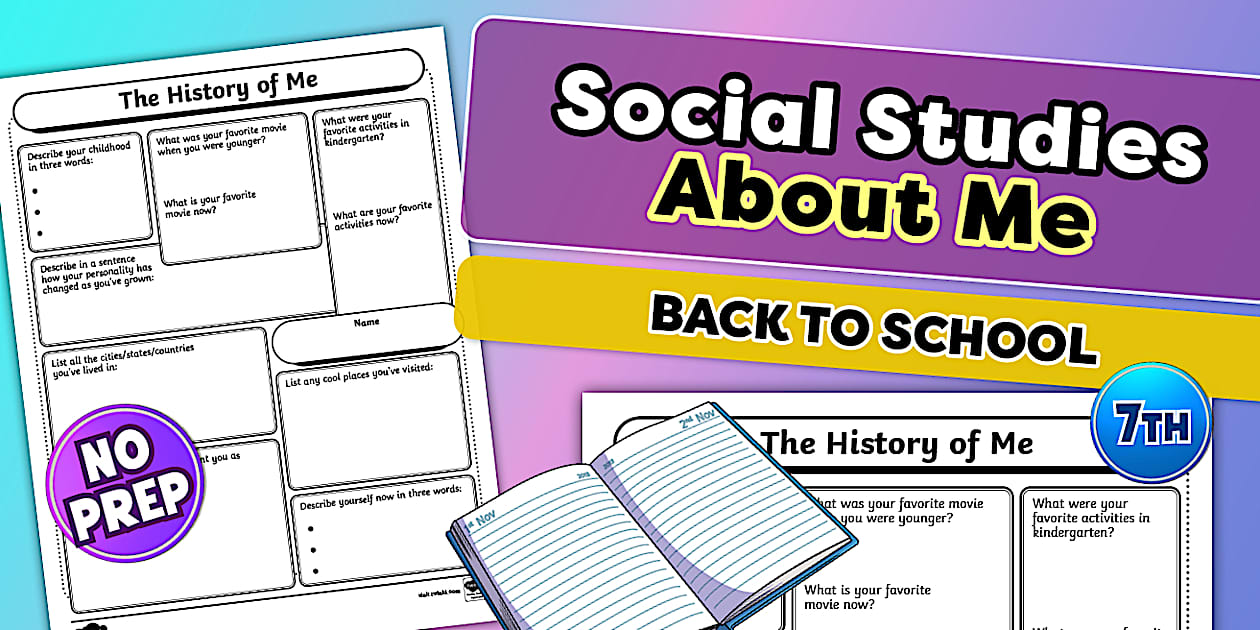 The History of Me Social Studies Back to School Worksheet for 6th-8th Grade