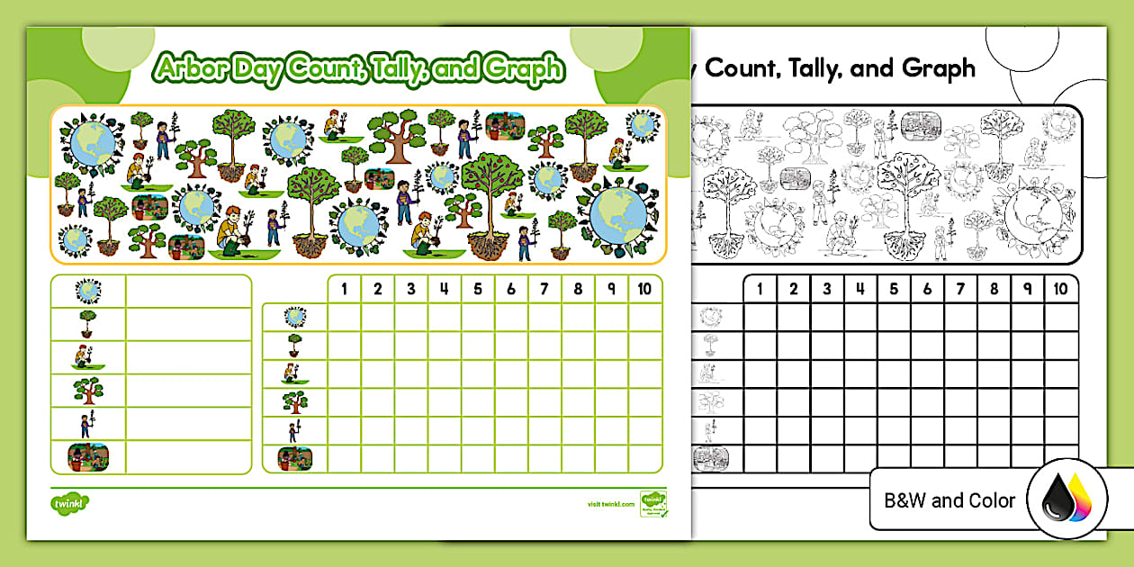 First Grade Arbor Day Count, Tally, and Graph Worksheet