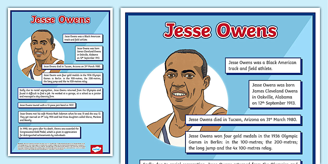 KS2 Jesse Owens Facts Display Poster (Teacher-Made) - Twinkl
