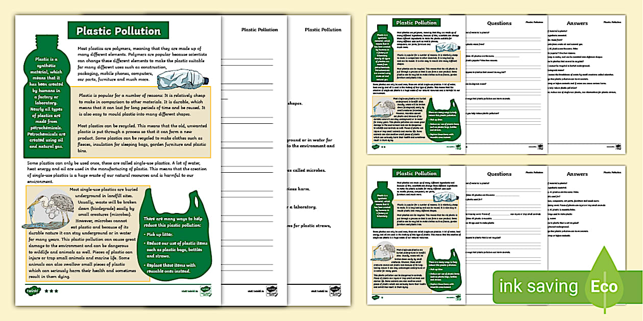 Plastic Pollution Differentiated Reading Comprehension