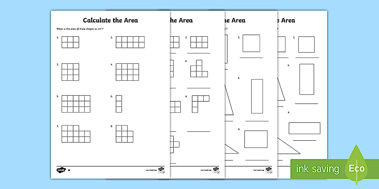 KS2 - Area of Different Shapes Worksheets - PDF - Year 4