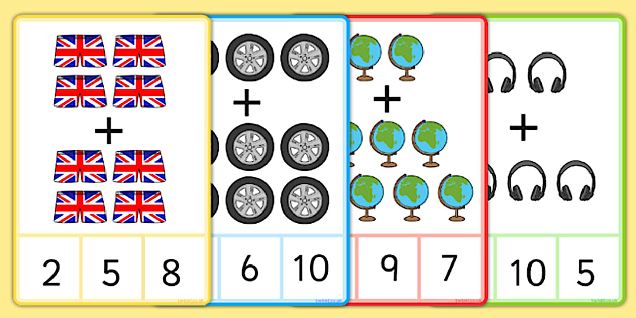 Illustrated Peg Card Sums Within 10 (teacher made) - Twinkl