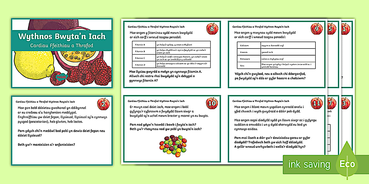 Cardiau Ffeithiau a Thrafod Bwyta'n Iach (teacher made)