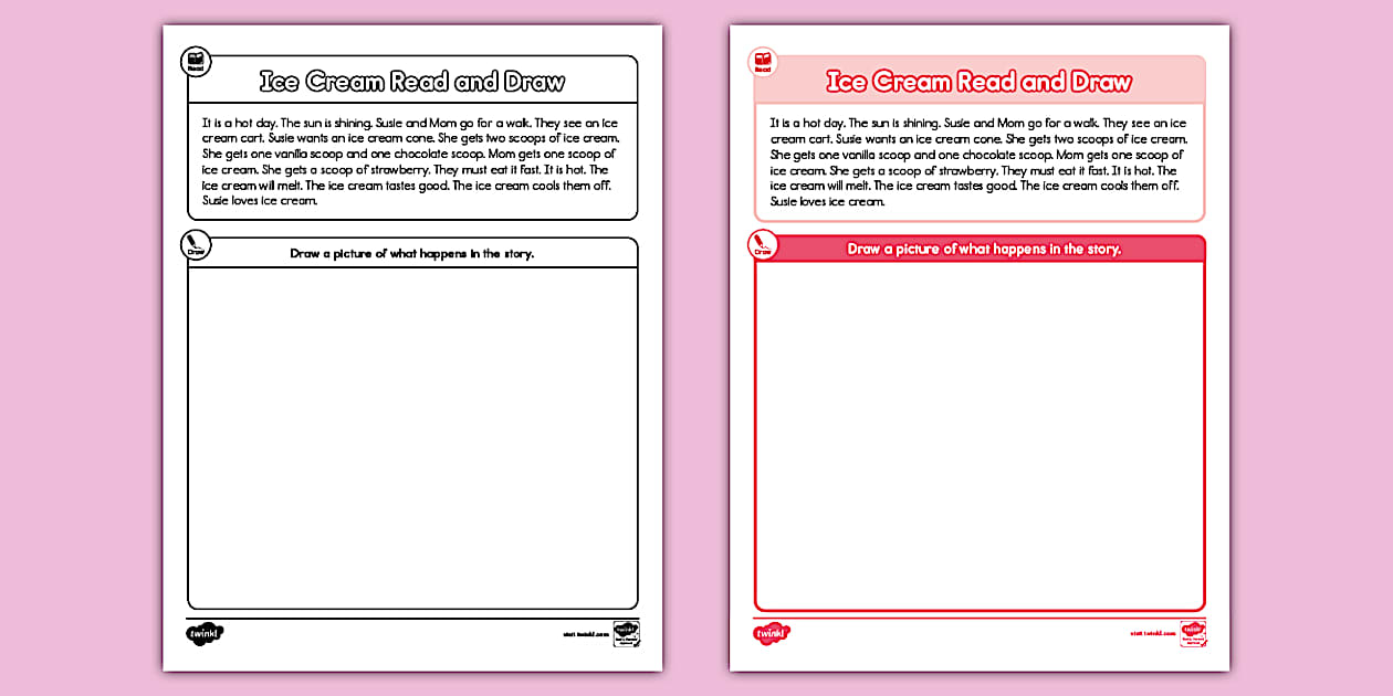 Kindergarten Read and Draw Ice Cream Activity Worksheet | Twinkl USA