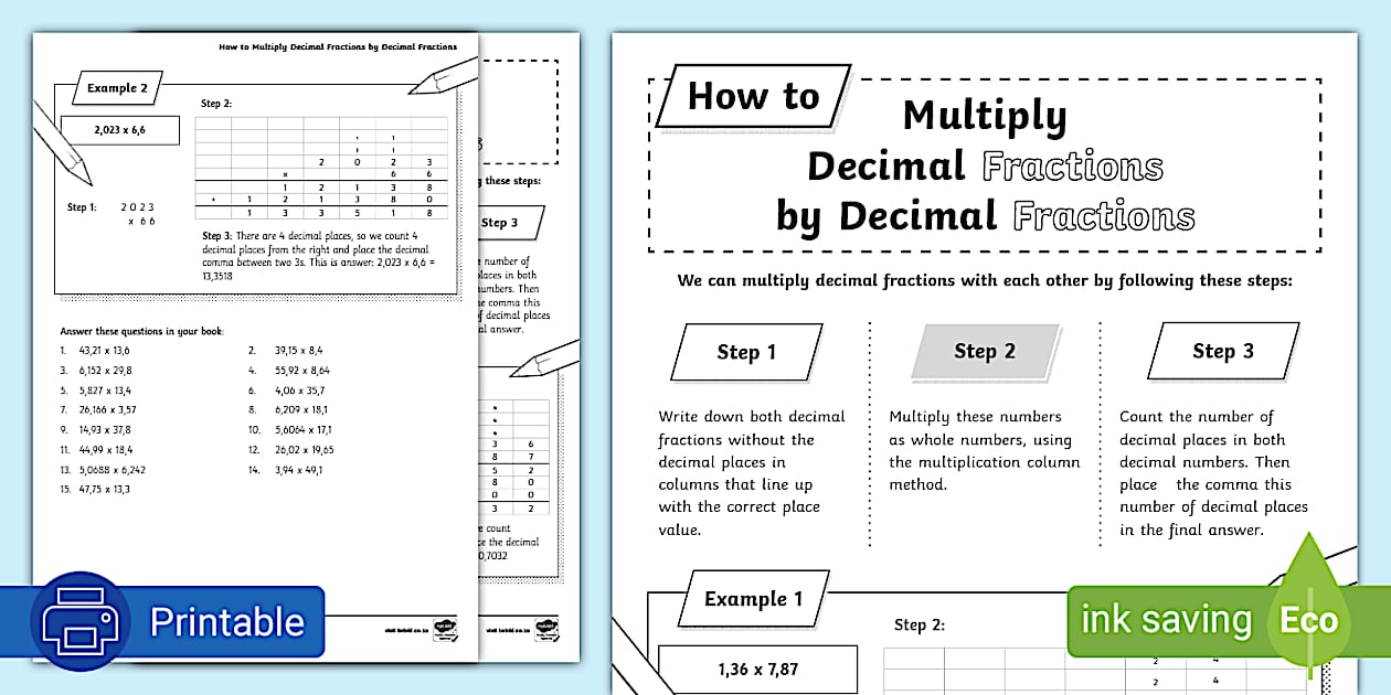 How To Multiply Decimal Fractions By Decimal Fractions Activity Sheet And