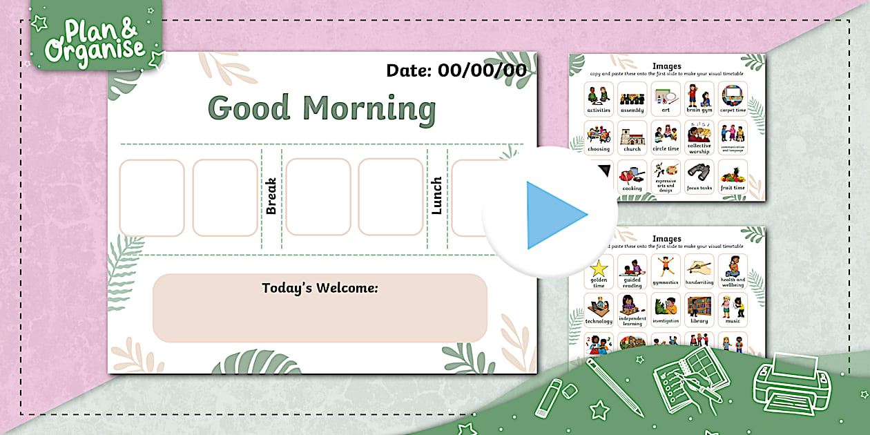 Editable Visual Schedule PowerPoint for Morning Meetings | Botanical