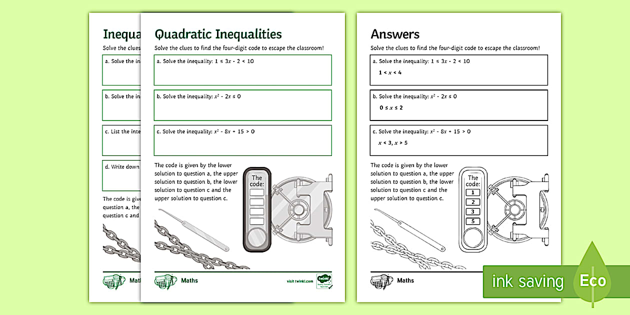 Escape the Room: Inequalties Differentiated Challenge Cards