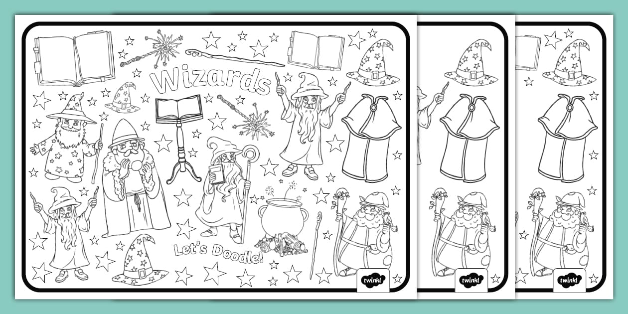 Wizards Doodle Colouring Pages - Twinkl - KS1 - Twinkl