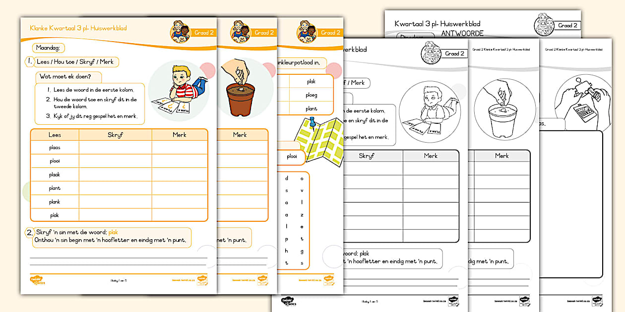 Graad 2 Klanke - Huiswerkblad pl- (teacher made) - Twinkl