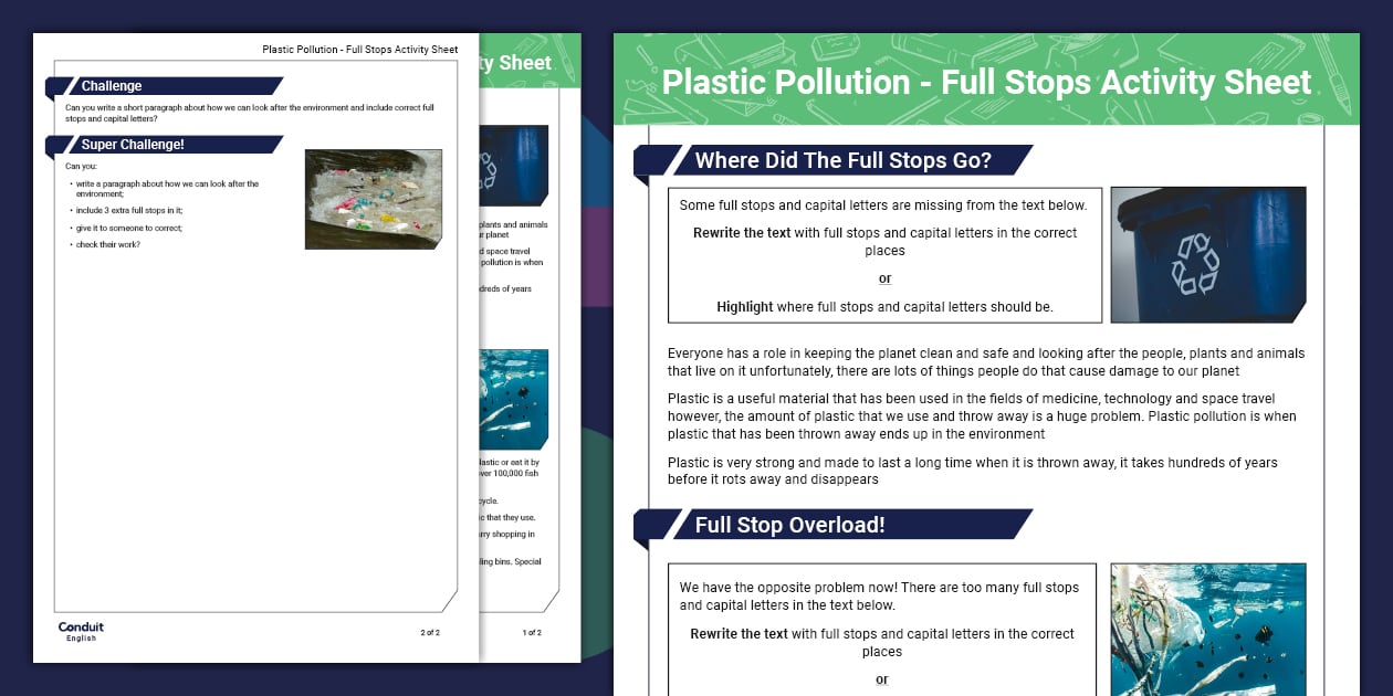 Reinforcing Full Stops: Plastic Pollution Activity Sheet