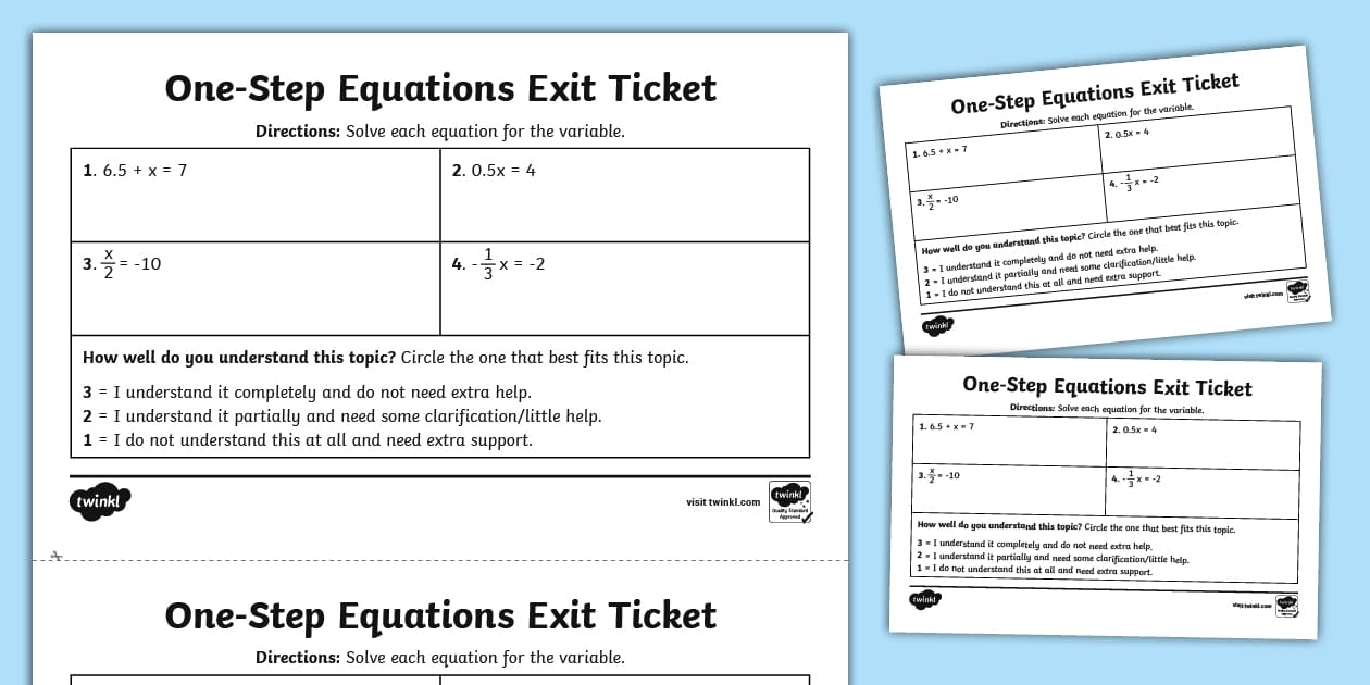 Seventh Grade One-Step Equations Exit Ticket (teacher made)