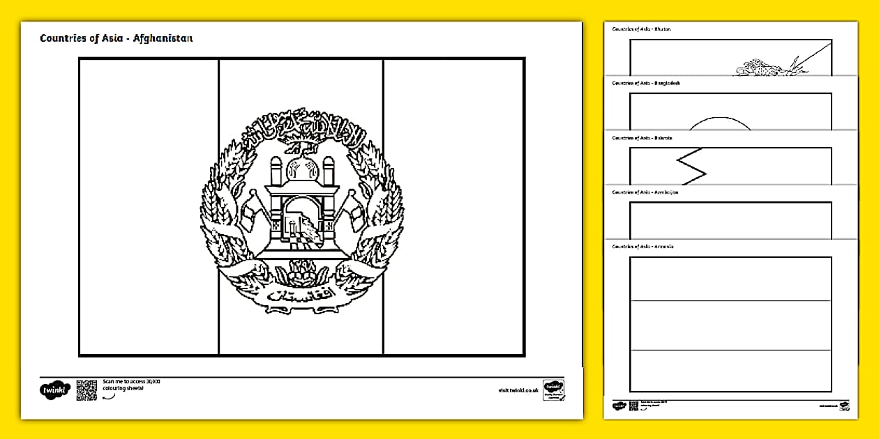 Countries of Asia (Flags) Colouring Pages