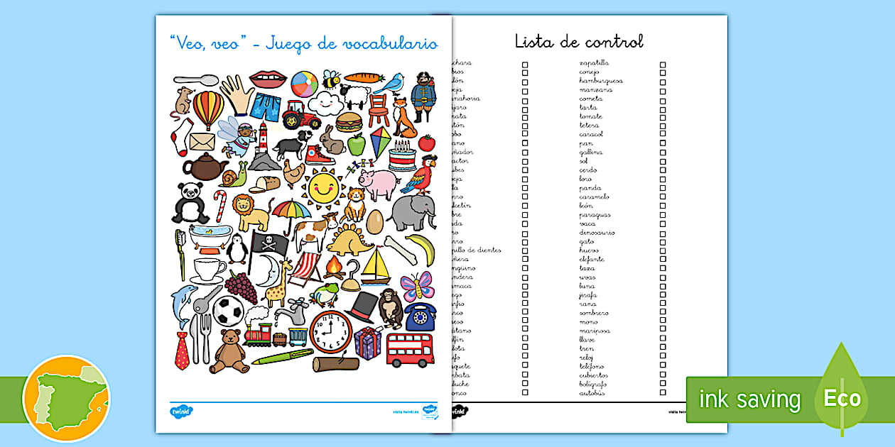 Ficha de actividad: Veo, veo - Juego de vocabulario - Twinkl
