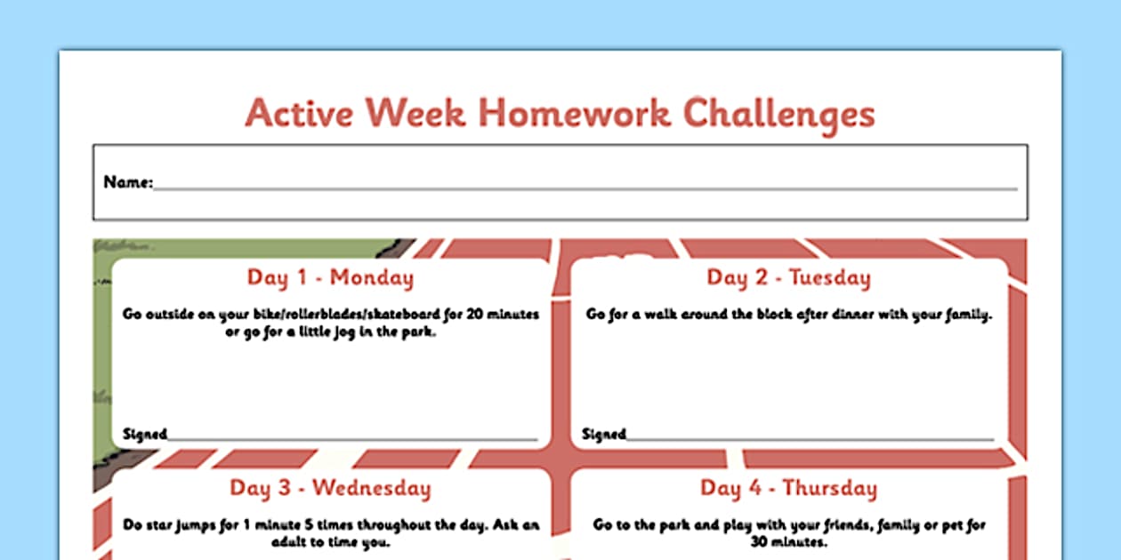 Active Week Homework Challenges (teacher made) - Twinkl