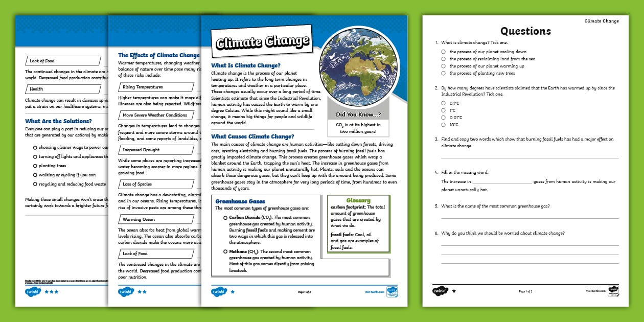 Differentiated Climate Change Comprehension KS2 - Twinkl