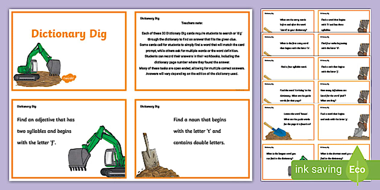 Dictionary Dig Challenge Cards (teacher made) - Twinkl