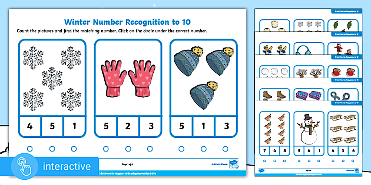 👉 Interactive PDF: Winter-Themed Number Recognition to 10 Activity