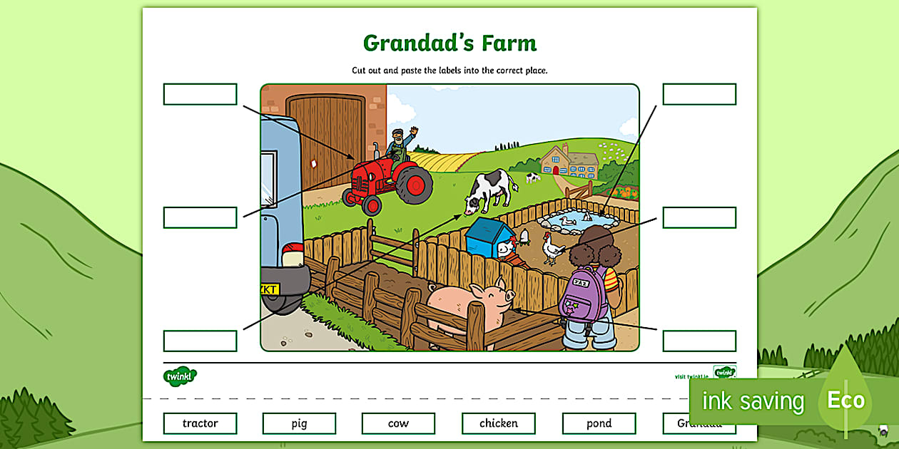 Editable Grandad's Farm Cut and Paste Labelling Worksheet