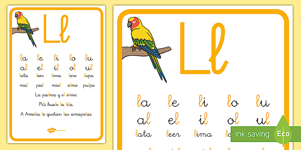 Cartilla de lectura con la letra L