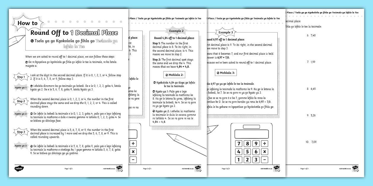 How to Round Off to 1 Decimal Place Activity Sheet Sepedi
